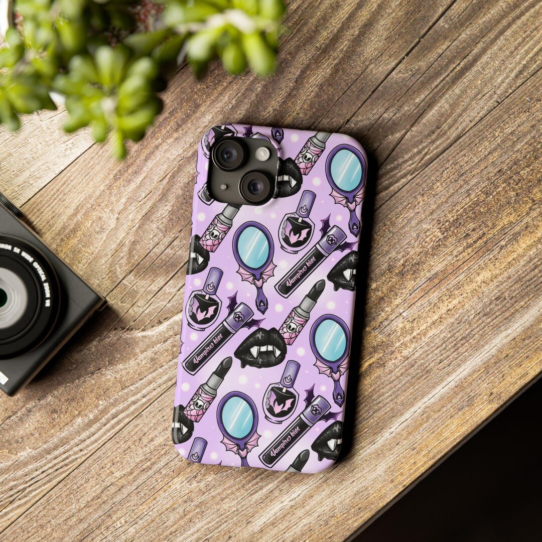 Purple Pastel Goth iPhone Slim Phone Case Vampire Black Lip Mirror ...