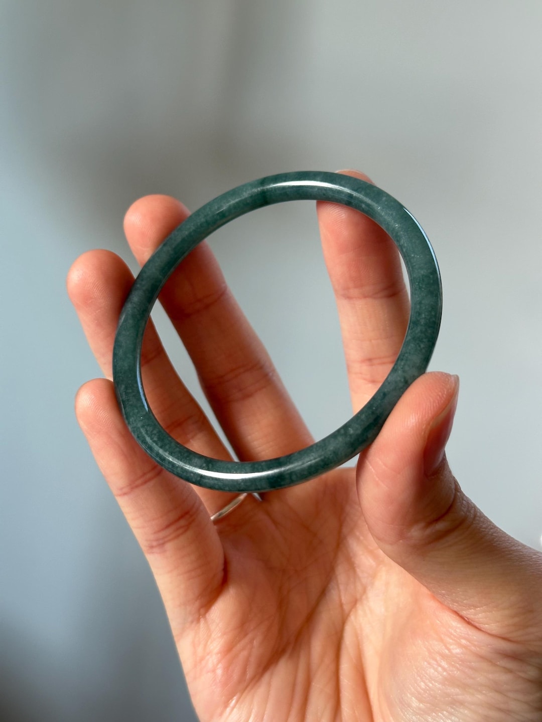 Slim Round Blue Water Jade Bangle – 58mm Natural Jade Bracelet ...