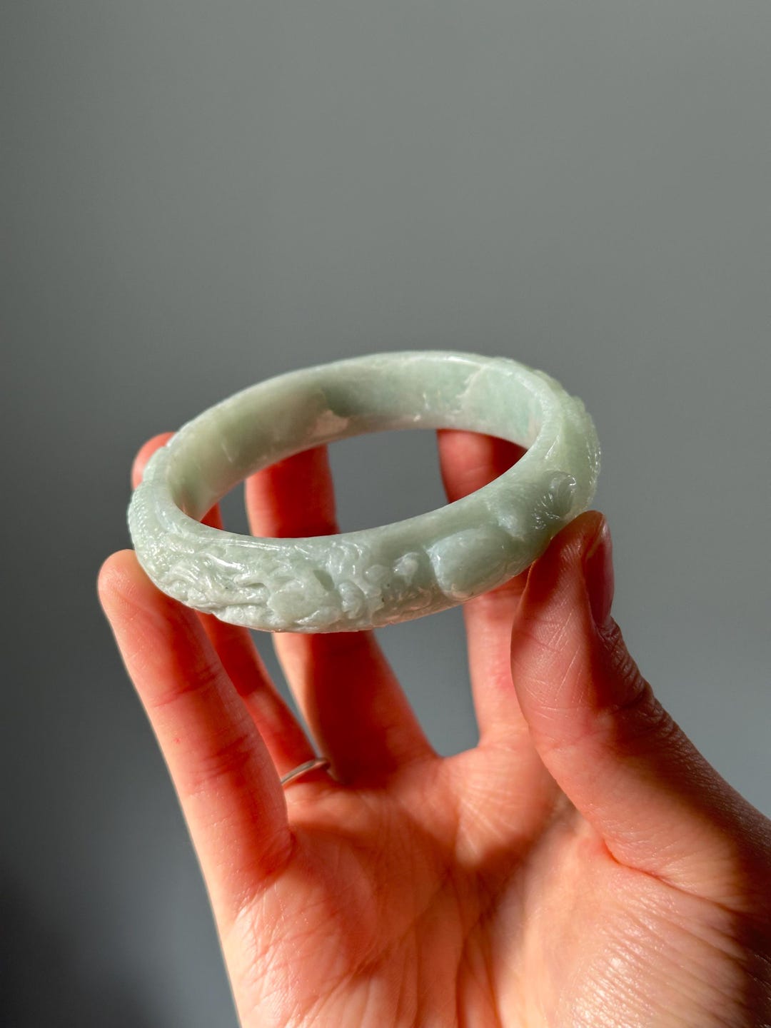 Jade Dragon Carved Bangle 55mm – Intricately Detailed Green Jade ...