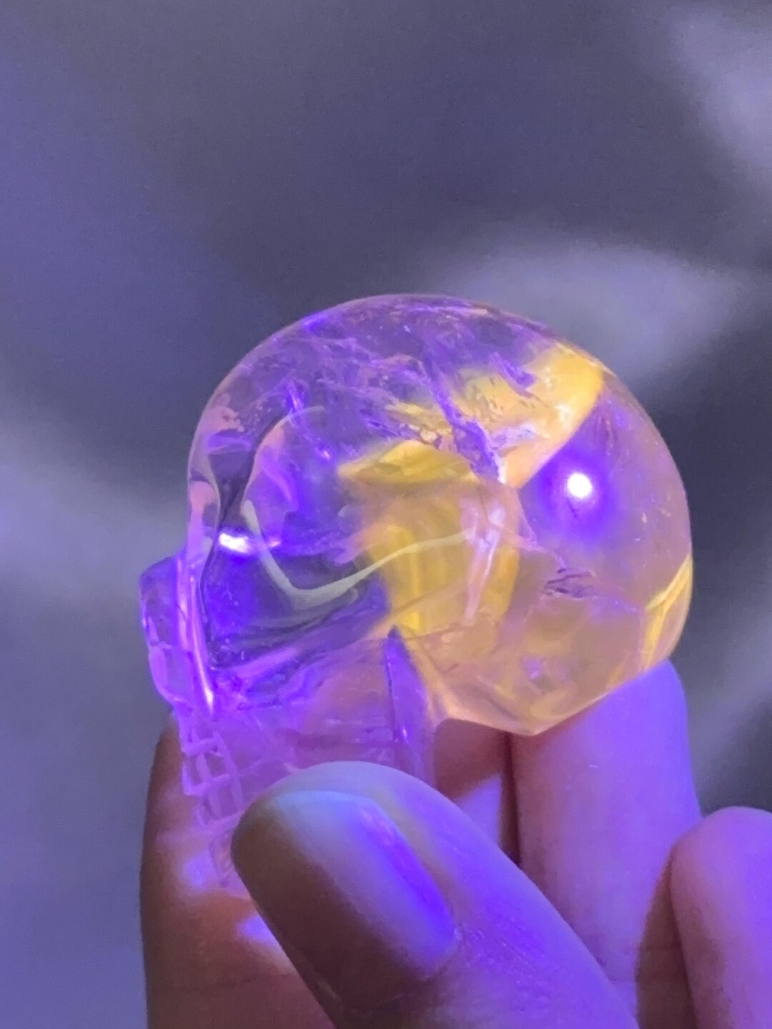 Amethyst With Powellite Skull | Natural Amethyst Crystal Carving | UV ...