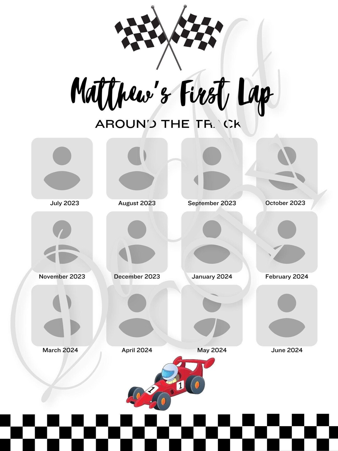 First Lap Around the Track First Birthday Poster, Race Car, Checkered ...