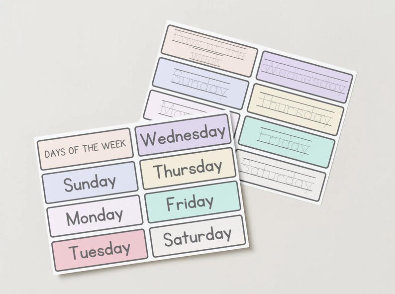 Days of the Week English Flashcards for Kids | Tracing Handwriting ...