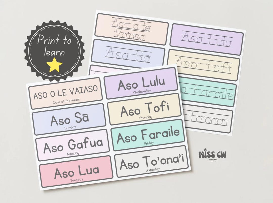 Samoan Days of the Week Flashcards | Printable Educational Resource ...