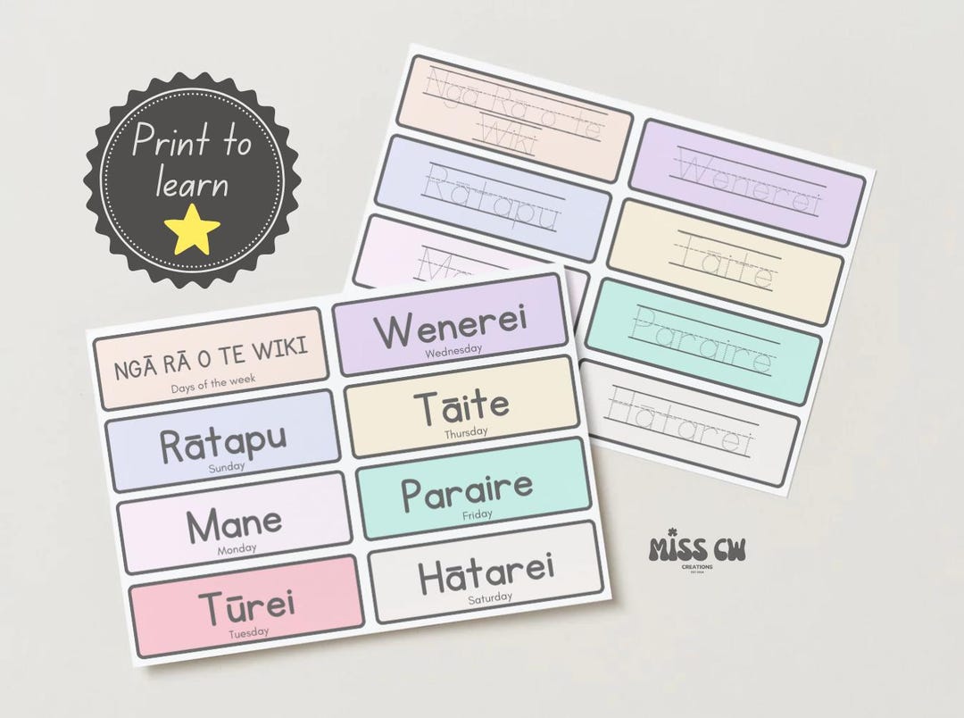 Te Reo Māori Days of the Week Flashcards (kupu Arotau) | Printable ...