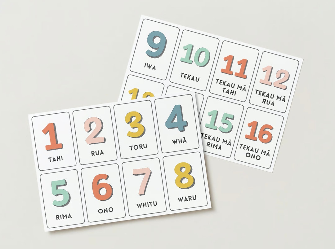 Te Reo Māori Number Flashcards 1-20 - Counting Cards - Printable Number ...
