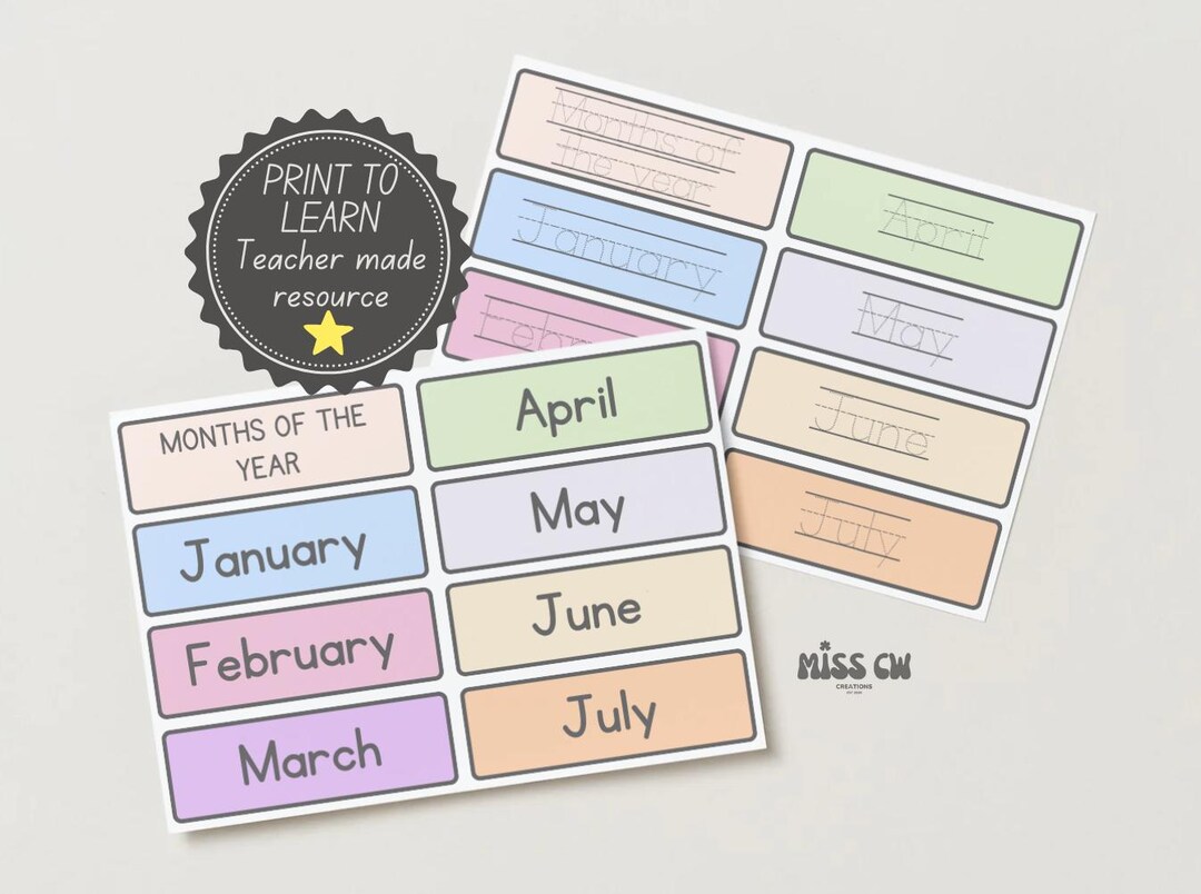 Months of the Year Flashcards & Tracing Worksheet| Educational ...