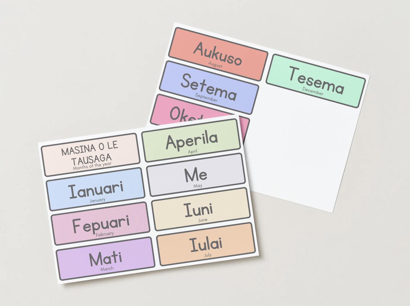 Months of the Year Flashcards & Tracing Flashcards in Samoan ...