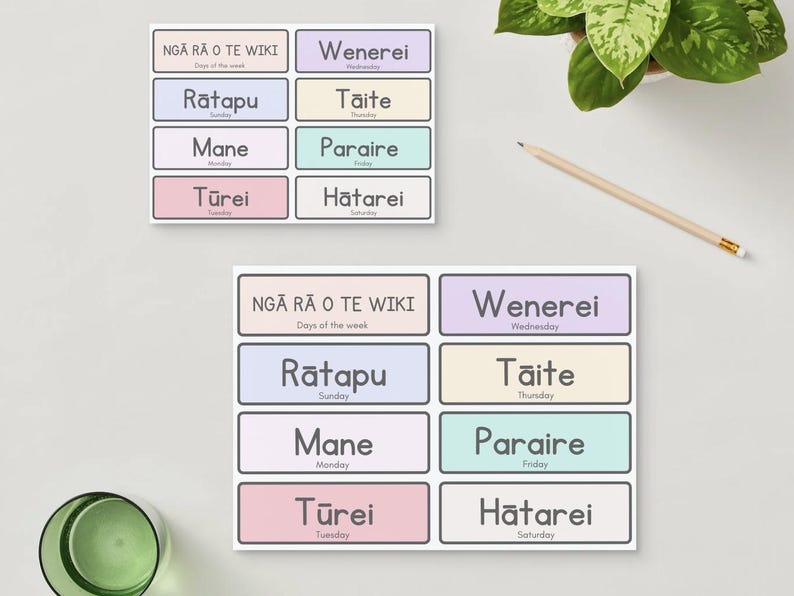 Te Reo Māori Days of the Week Flashcards (kupu Arotau) | Printable ...