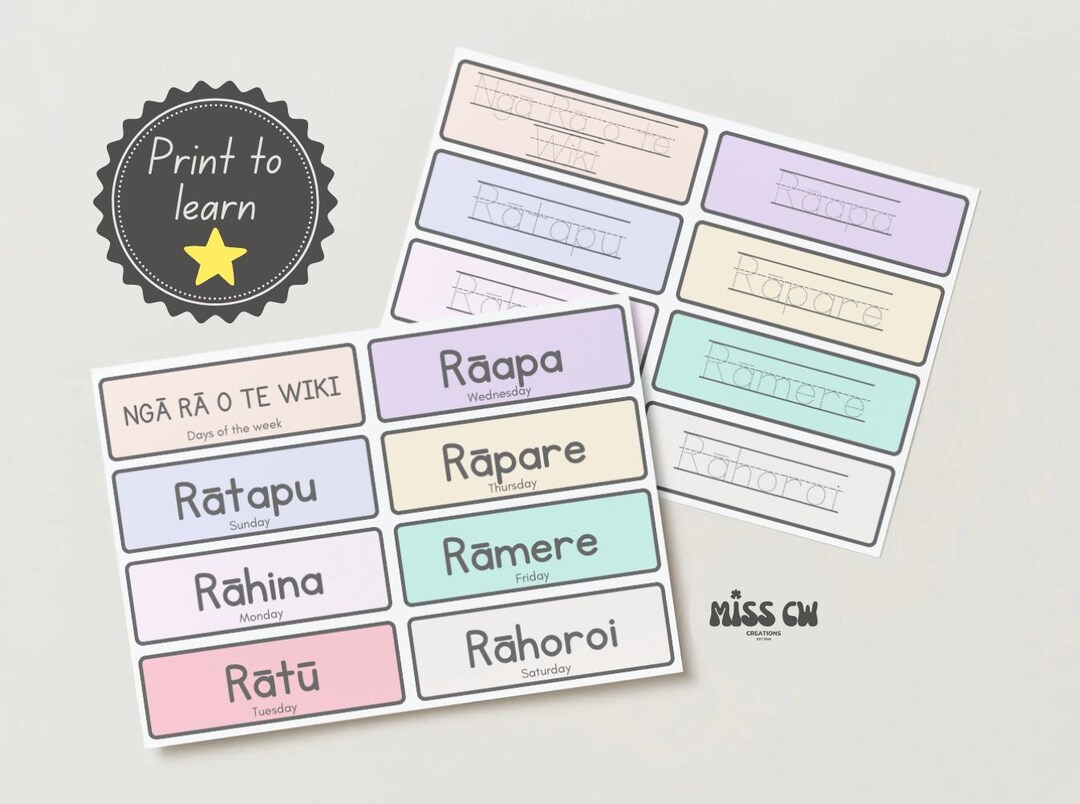 Māori Days of the Week Flashcards & Tracing Sheets | Ngā Rā O Te Wiki ...
