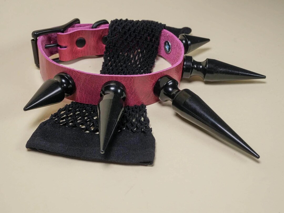 Rave Punk Choker With Giant Black Spikes in Pink Leather - Etsy