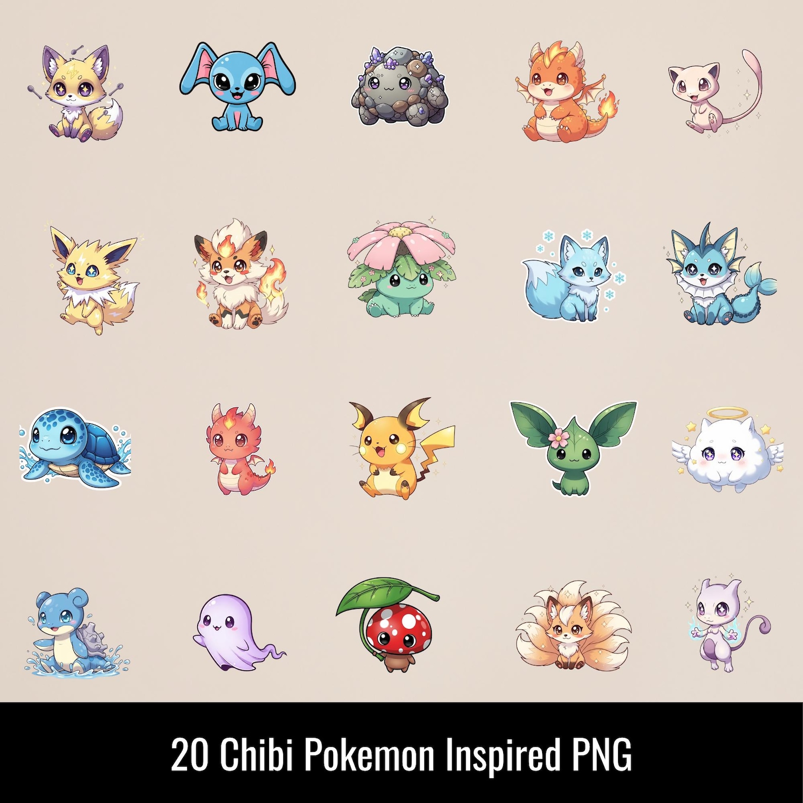 20 Cute Chibi Pokémon PNG Bundle - Kawaii Clipart for Anime Lovers ...