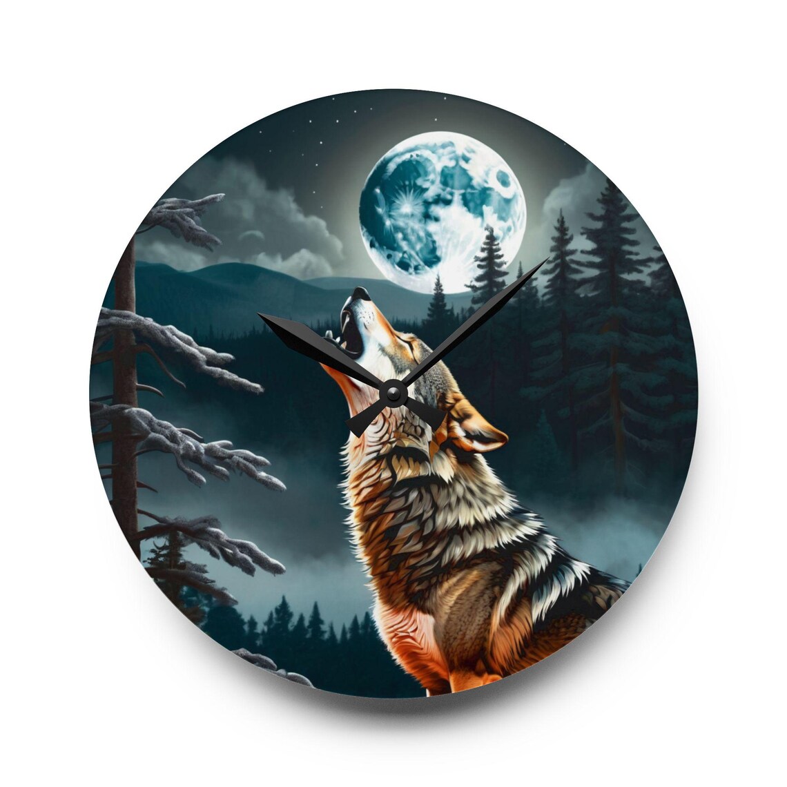 Howling Wolf Wall Clock ,acrylic Nature-themed Art Clock ,full Moon ...