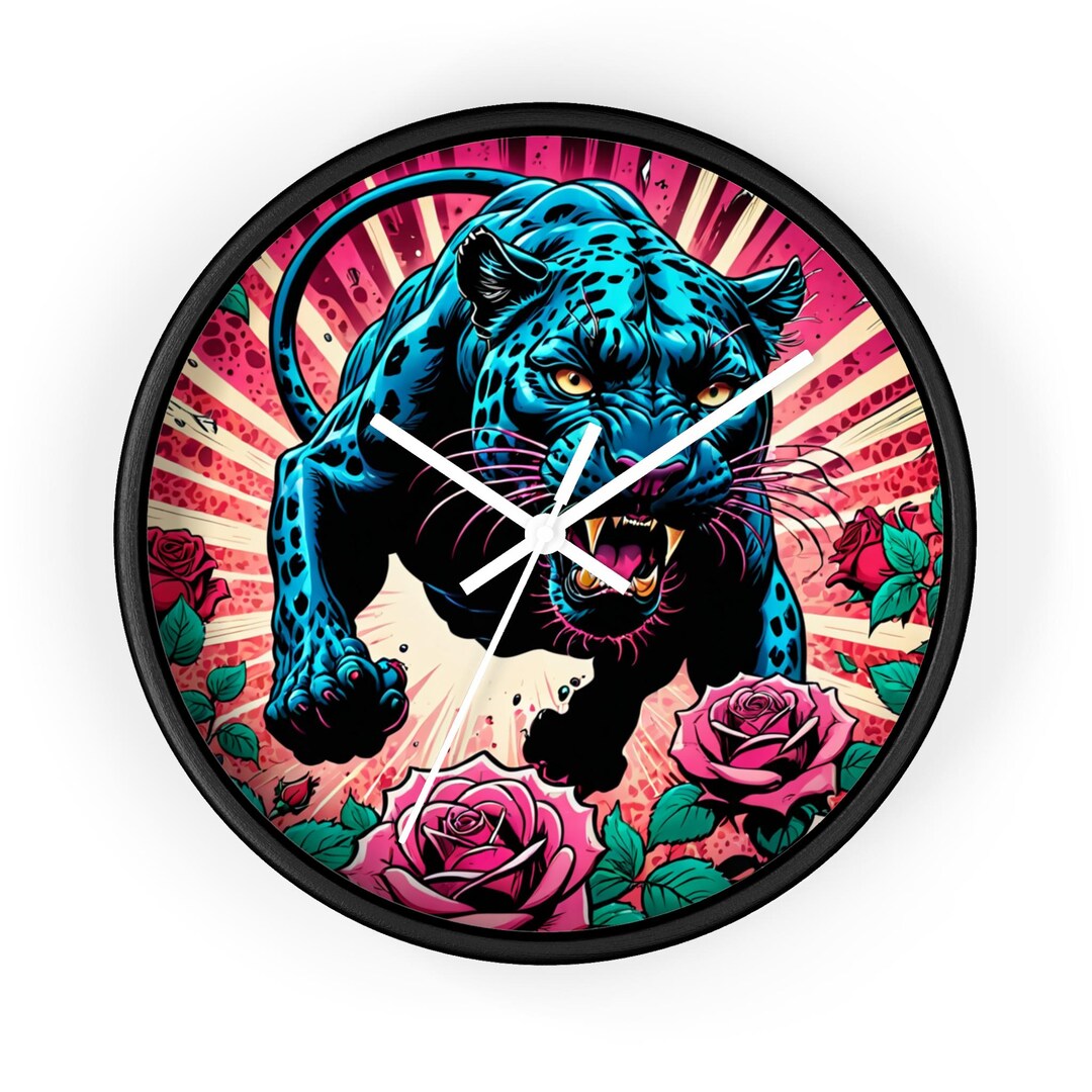 Panther Roses Wall Clock, Pop Art Home Decor, Animal Lover Gift ...