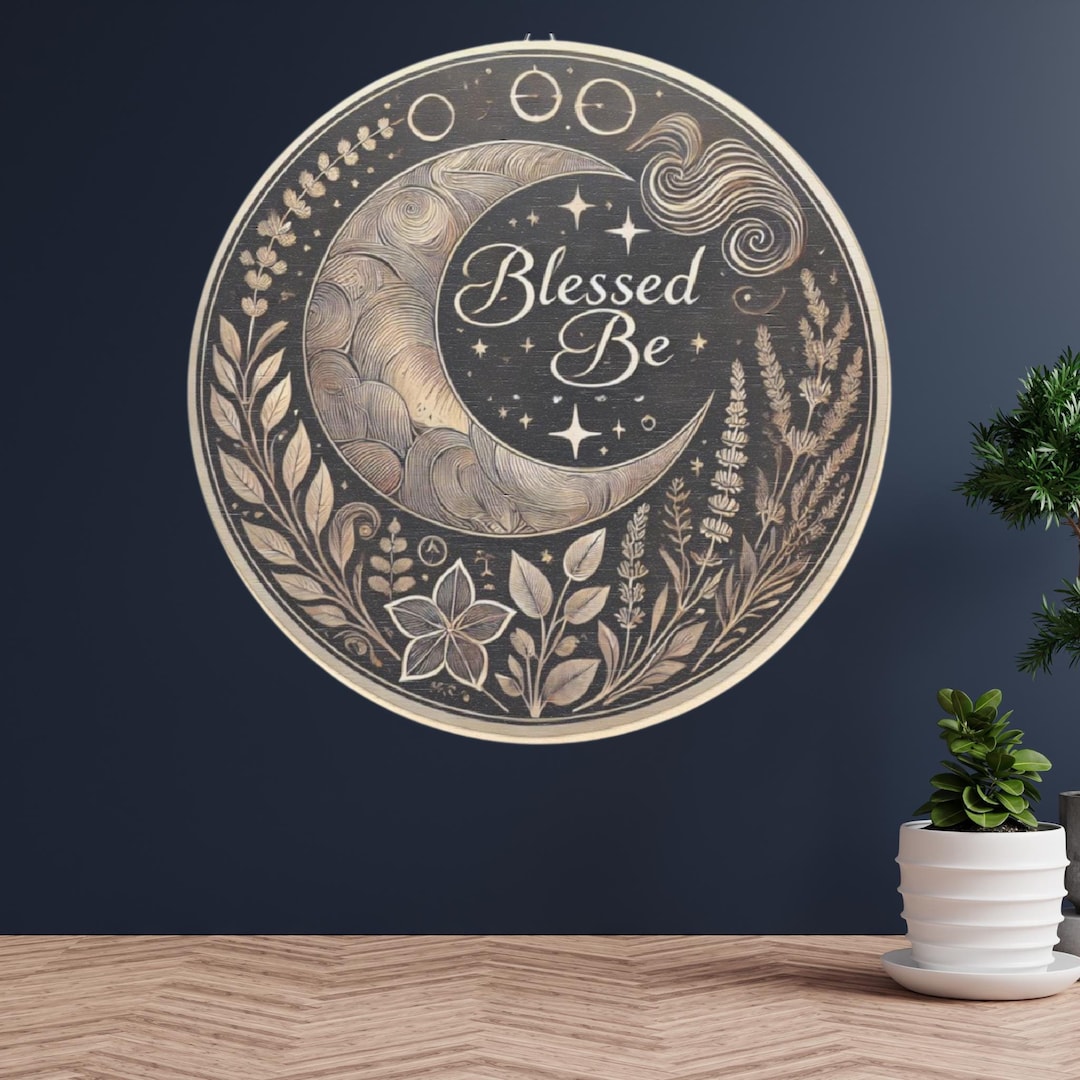 Moon Blessed Wood Sign, Celestial Wall Decor, Lunar Spiritual Art, Moon ...