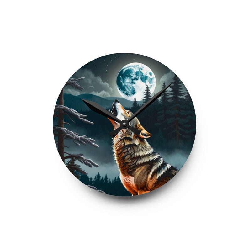Howling Wolf Wall Clock ,acrylic Nature-themed Art Clock ,full Moon ...