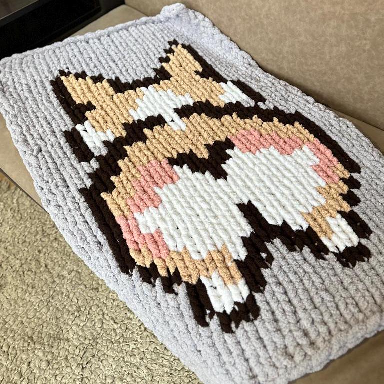 Chunky Corgi Blanket Knitting Pattern: Chenille Finger Knit (PDF ...