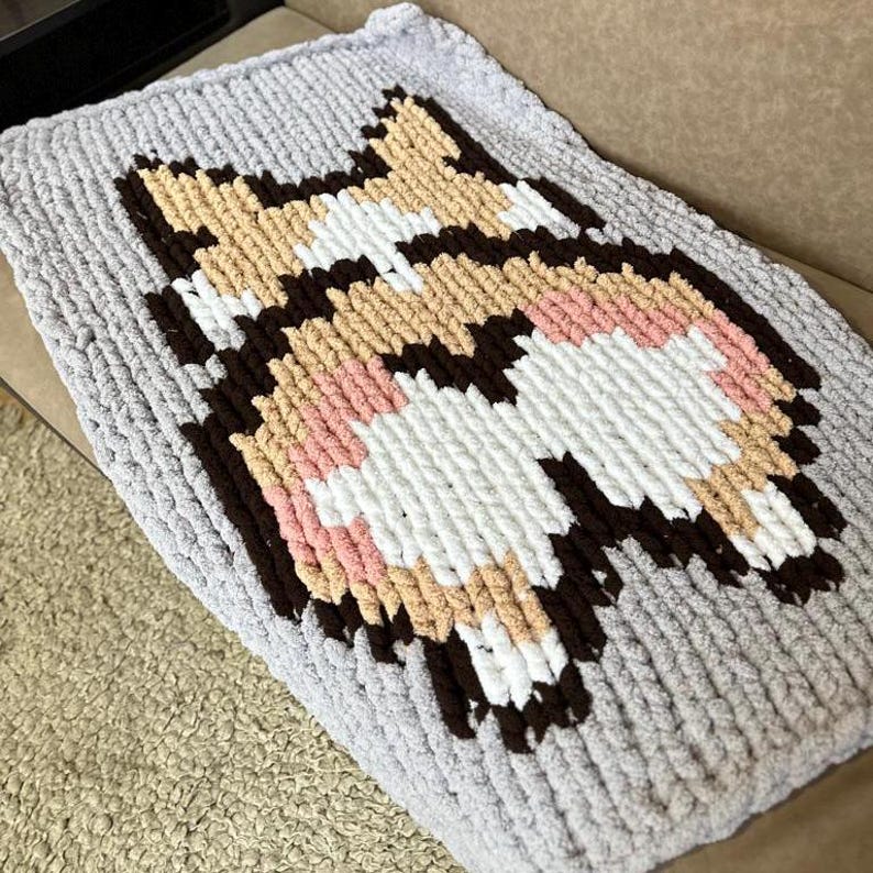 Chunky Corgi Blanket Knitting Pattern: Chenille Finger Knit (PDF ...