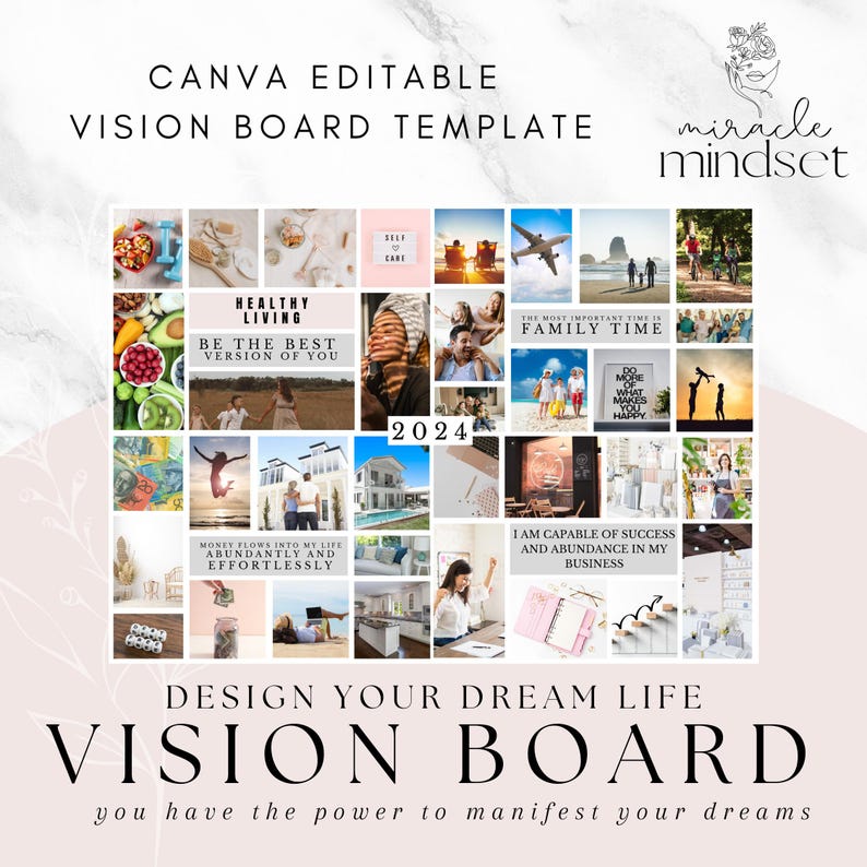 Manifestation Vision Board Mood Board Goal Setting Worksheet Canva ...