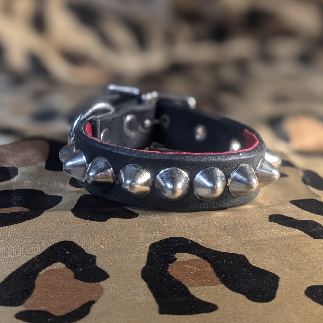 Cone Studded Stingle Row Black Leather Cuff - Etsy