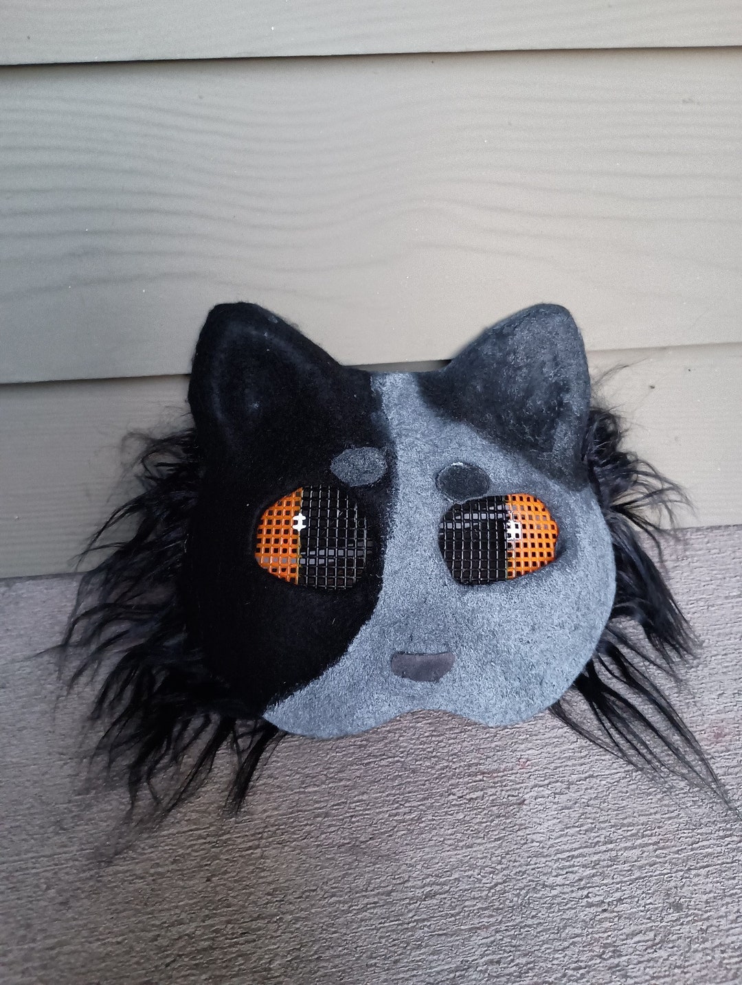 Black Grey Felted Therian Cat Mask With Faux Fur - Etsy