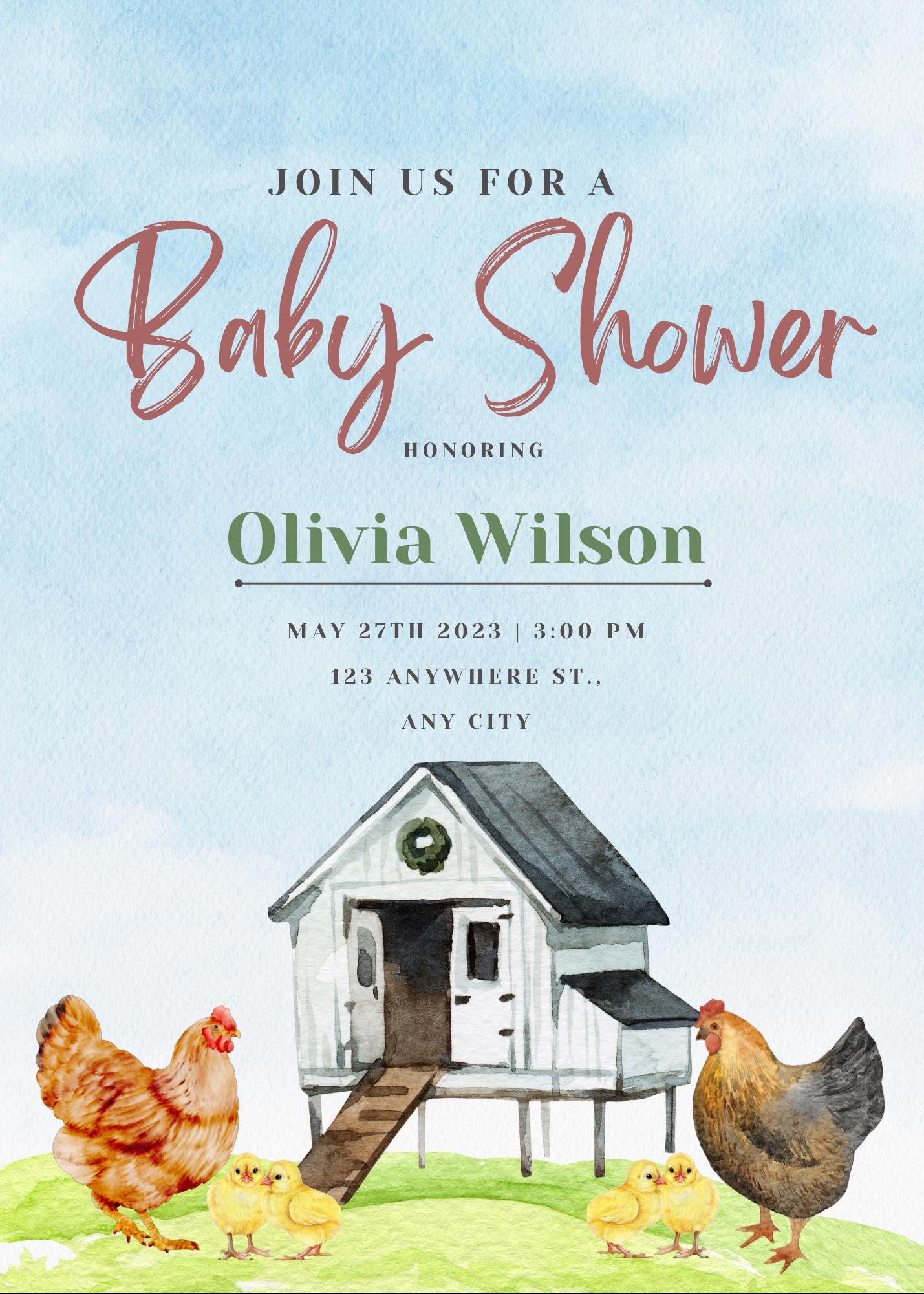Farm Baby Shower Invitation Chicken and Chicks Barnyard Theme Editable ...