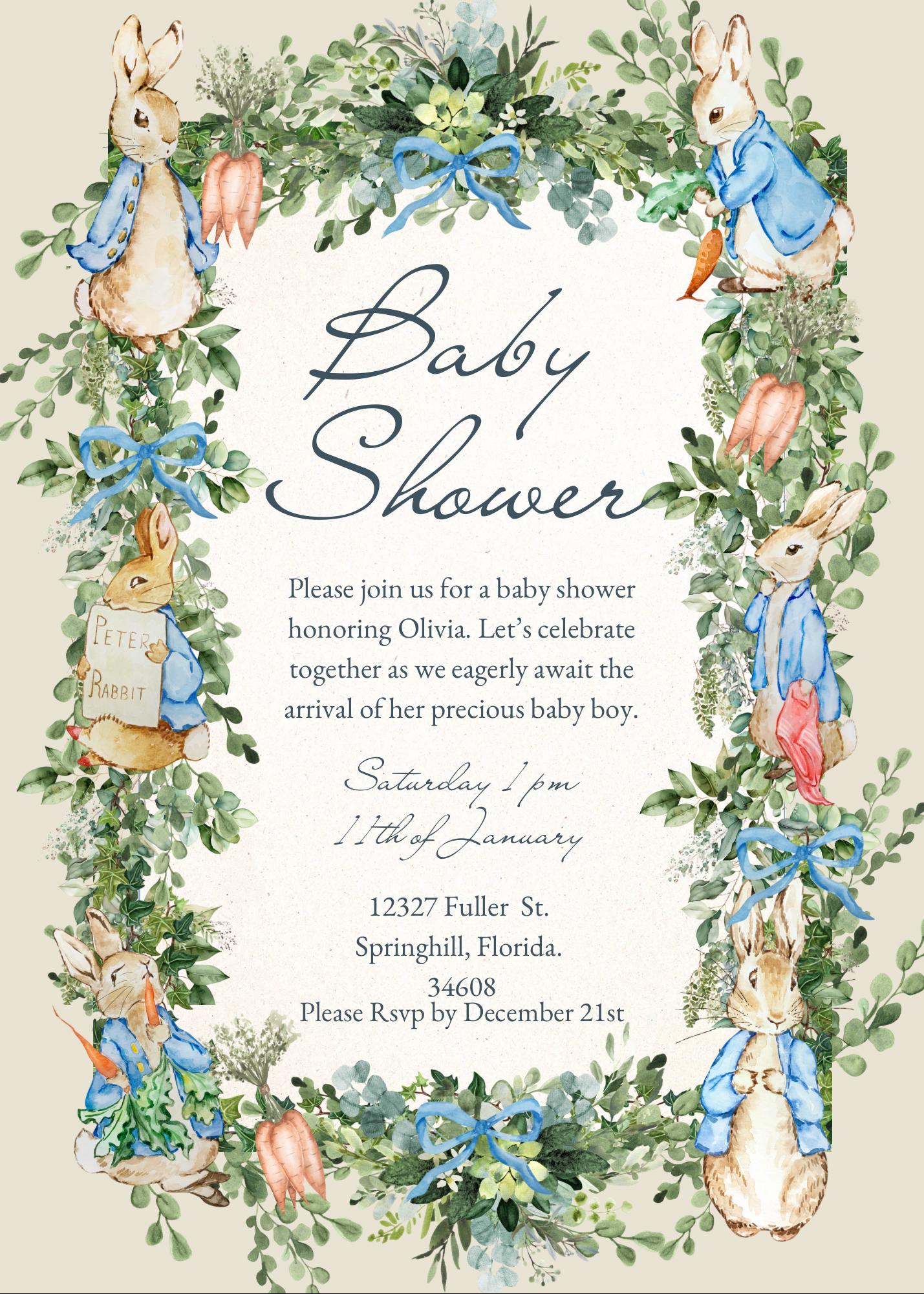 Peter Rabbit Baby Shower Invitation, Whimsical Printable Invite ...