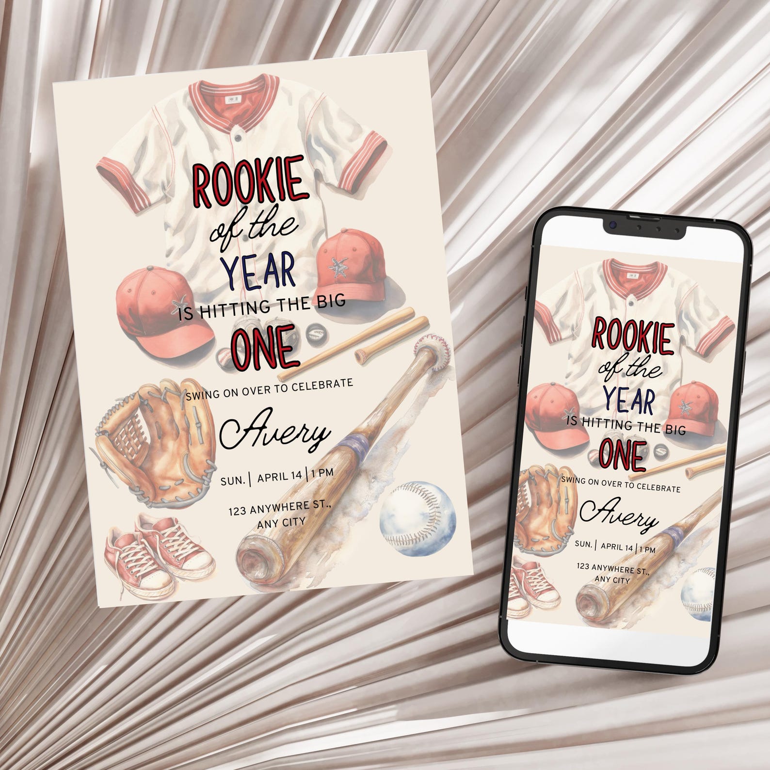 Rookie of the Year First Birthday Party Invitation - Baseball Themed ...