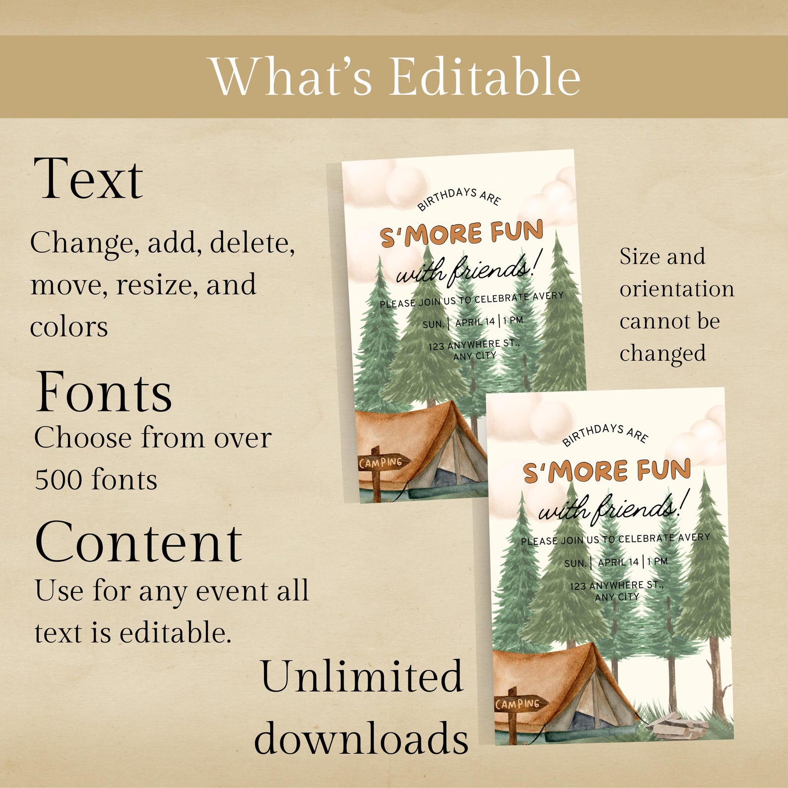 Camping Birthday Party Invitation Editable Campfire Party Invite for a ...