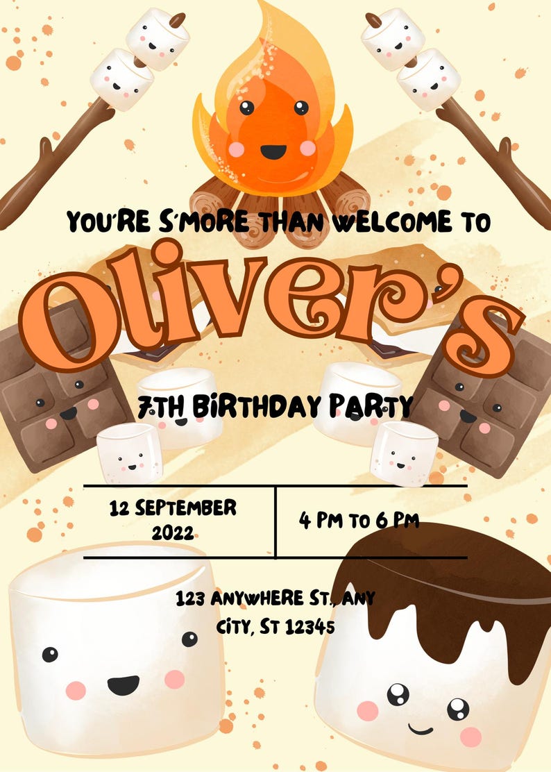 S'mores Birthday Party Invitation - Editable Campfire Party Invite for ...
