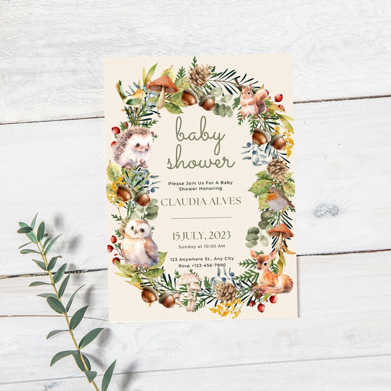 Woodland Baby Shower Invitation | Forest Animal Theme | Rustic ...