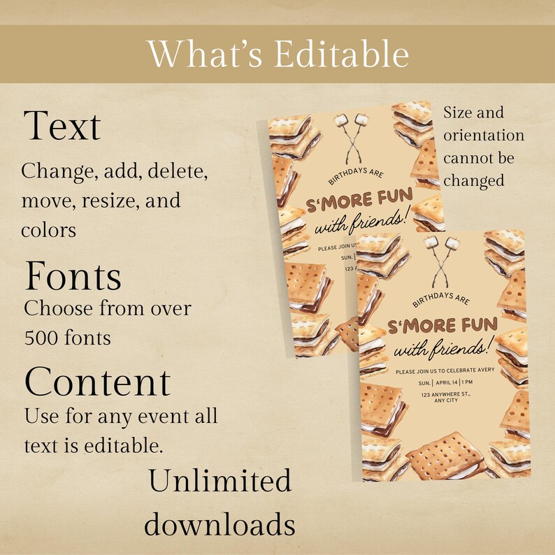 Smores Themed Birthday Party Invitation Editable Campfire Birthday ...