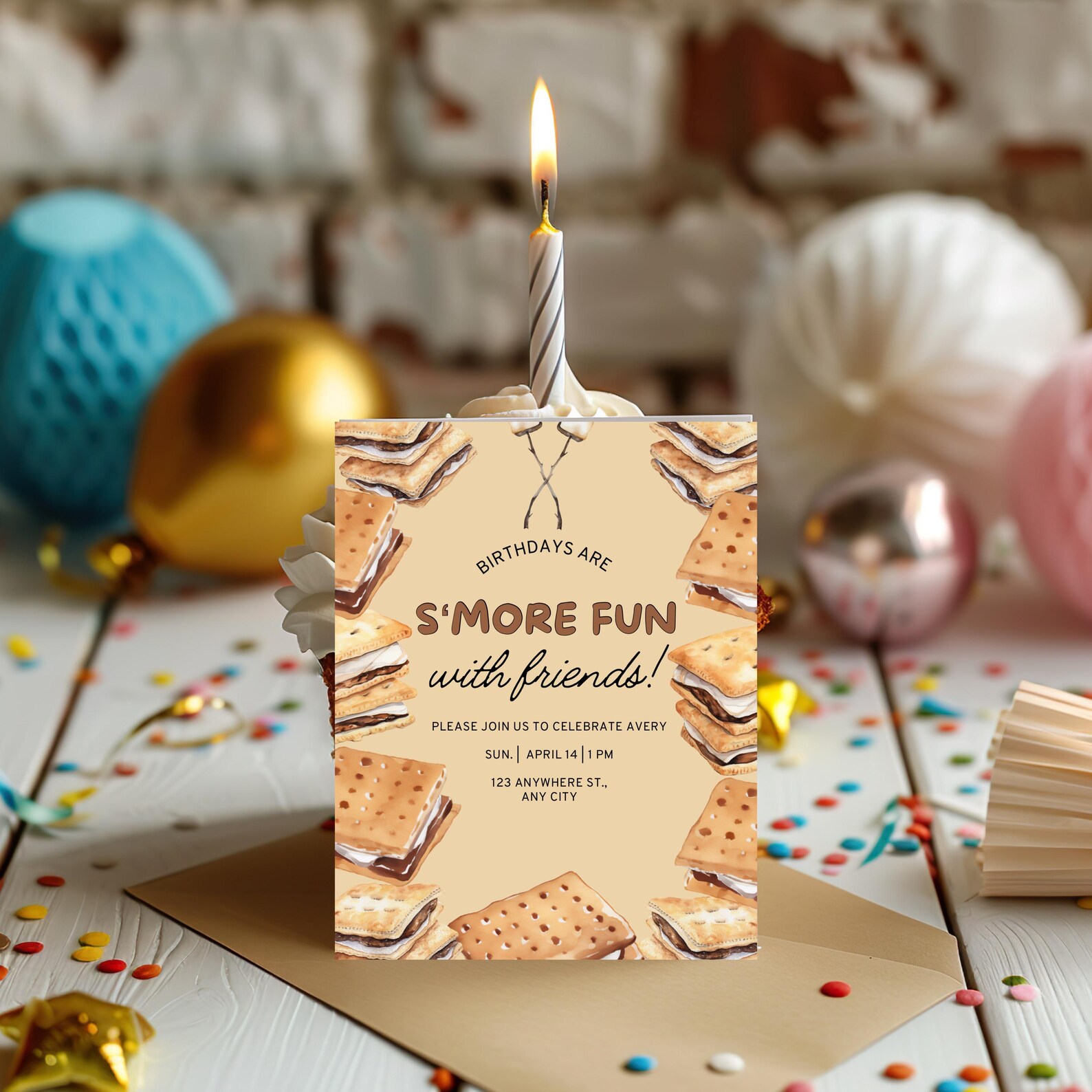 Smores Themed Birthday Party Invitation Editable Campfire Birthday ...