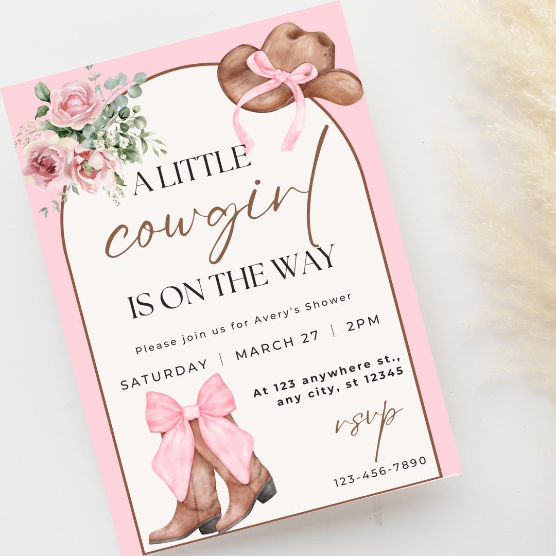 Little Cowgirl Baby Shower Invitation, Pink Western Theme Invite ...