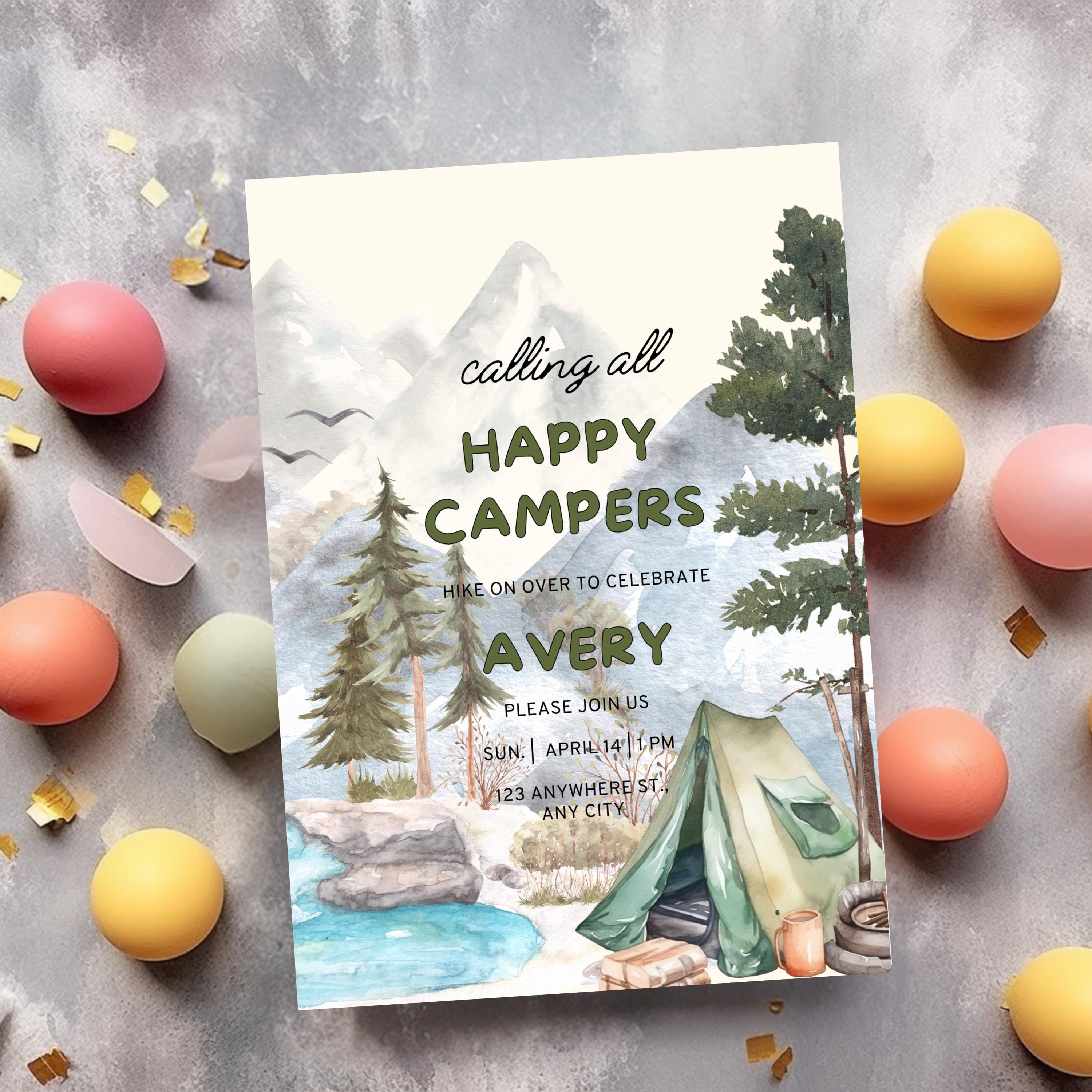 Camping Birthday Party Invitation - Editable Campfire Party Invite for ...