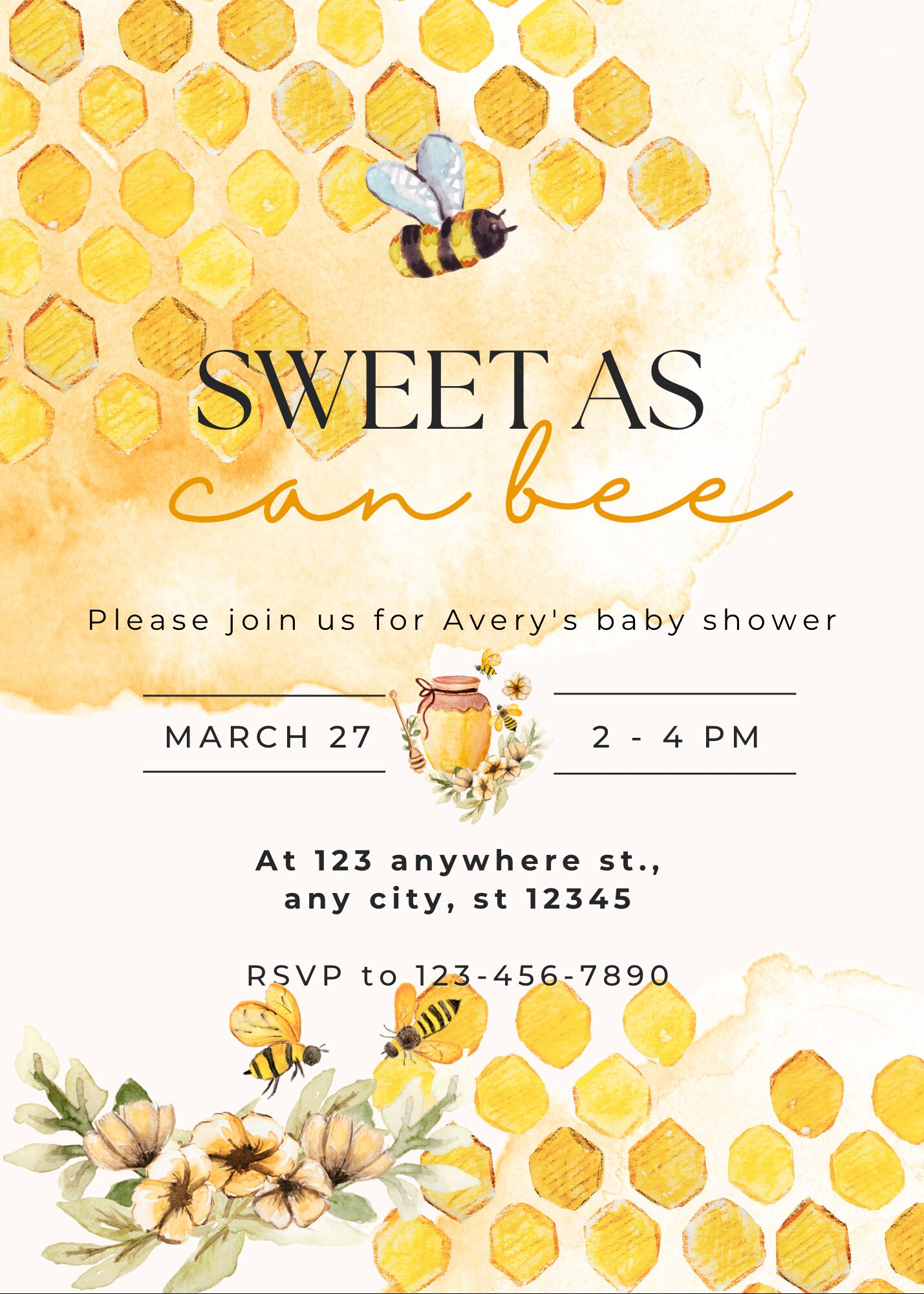 Sweet as Can Bee Digital Download Baby Shower Invitation Edit in Canva ...