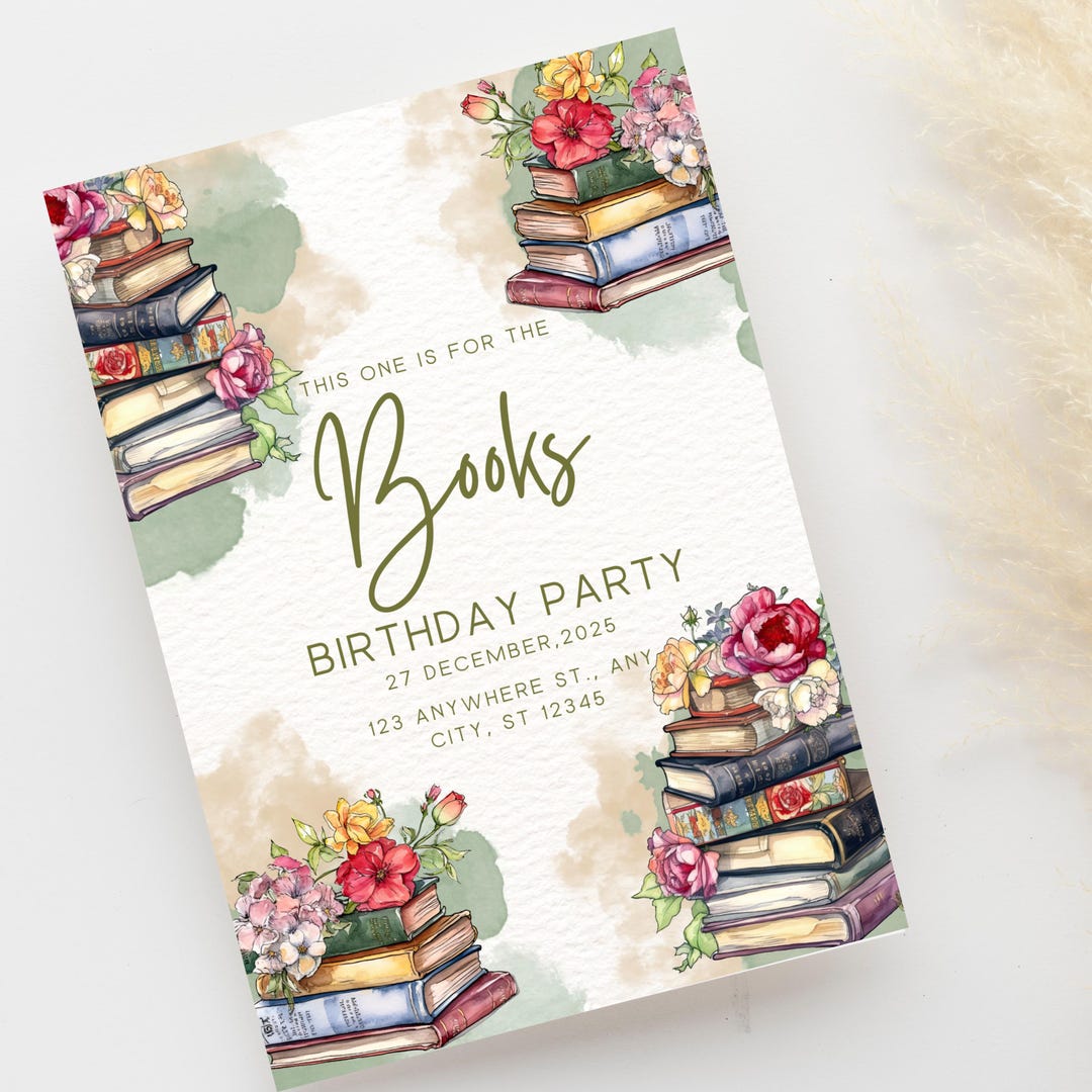 This One is for the Books Birthday Party Invitation | Editable in Canva ...