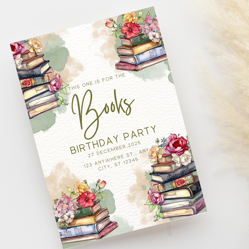 This One is for the Books Birthday Party Invitation | Editable in Canva ...