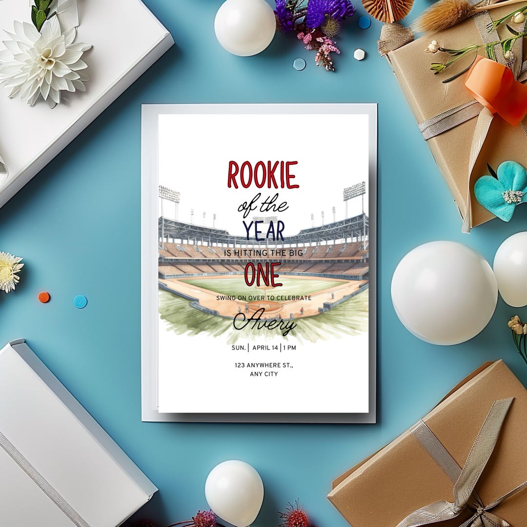Baseball Birthday Party Invitation - Rookie of the Year Baseball Themed ...