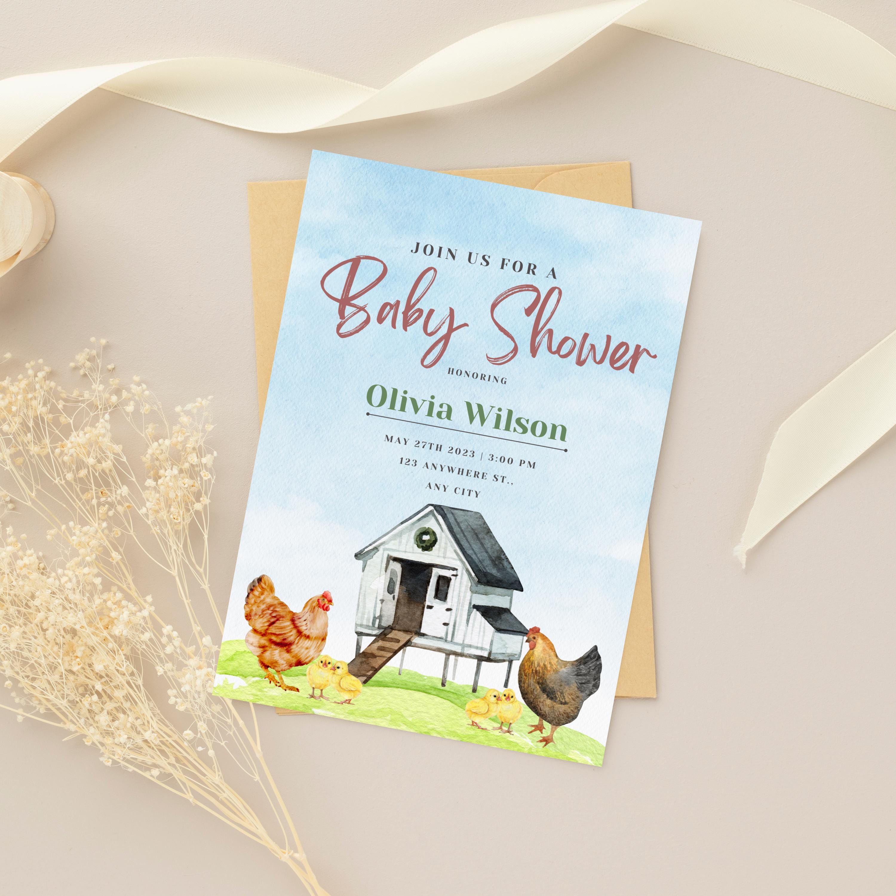 Farm Baby Shower Invitation Chicken and Chicks Barnyard Theme Editable ...