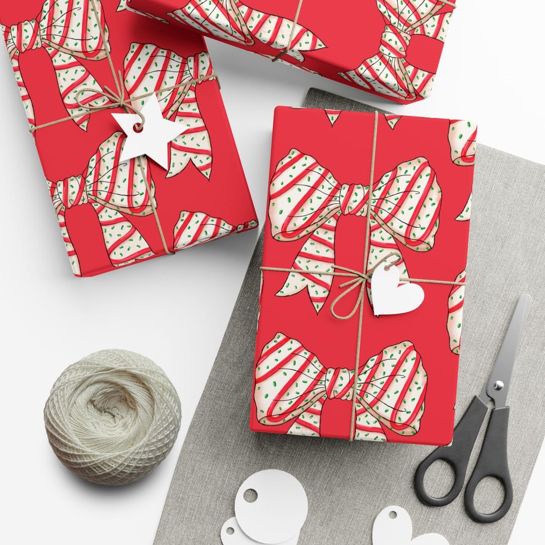 Christmas Tree Cake Wrapping Paper Coquette Bow Design - Etsy