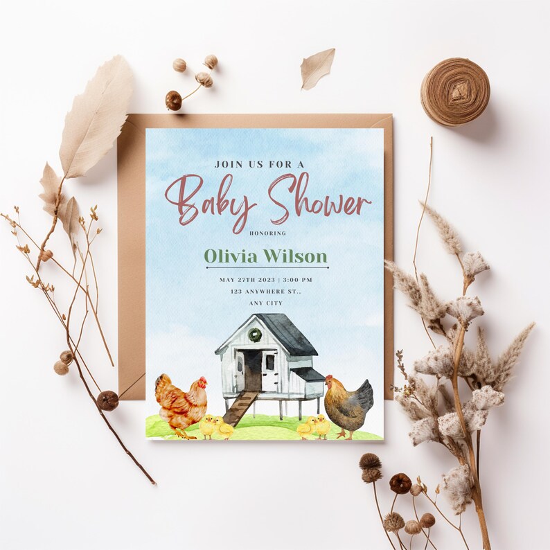 Farm Baby Shower Invitation Chicken and Chicks Barnyard Theme Editable ...