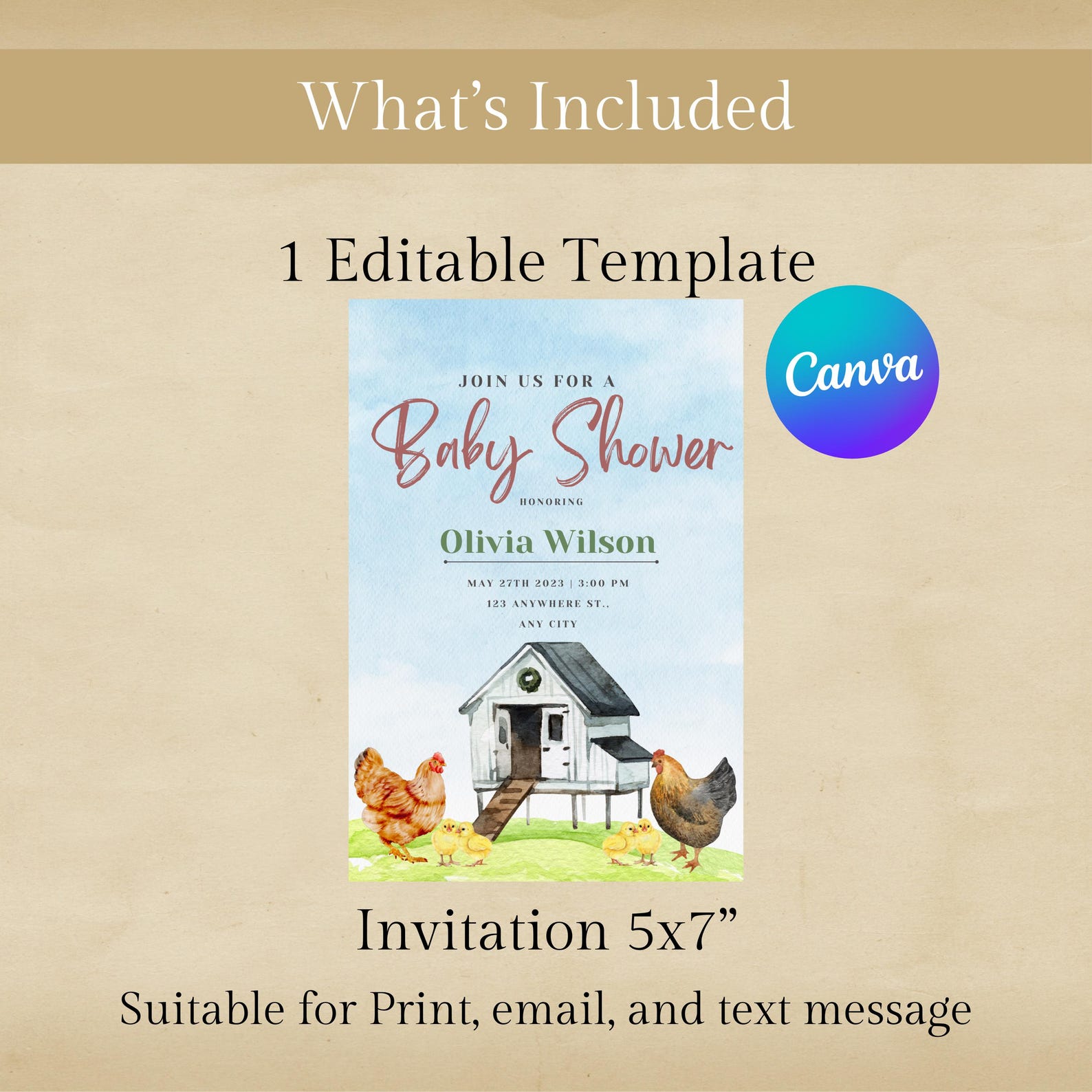 Farm Baby Shower Invitation Chicken and Chicks Barnyard Theme Editable ...