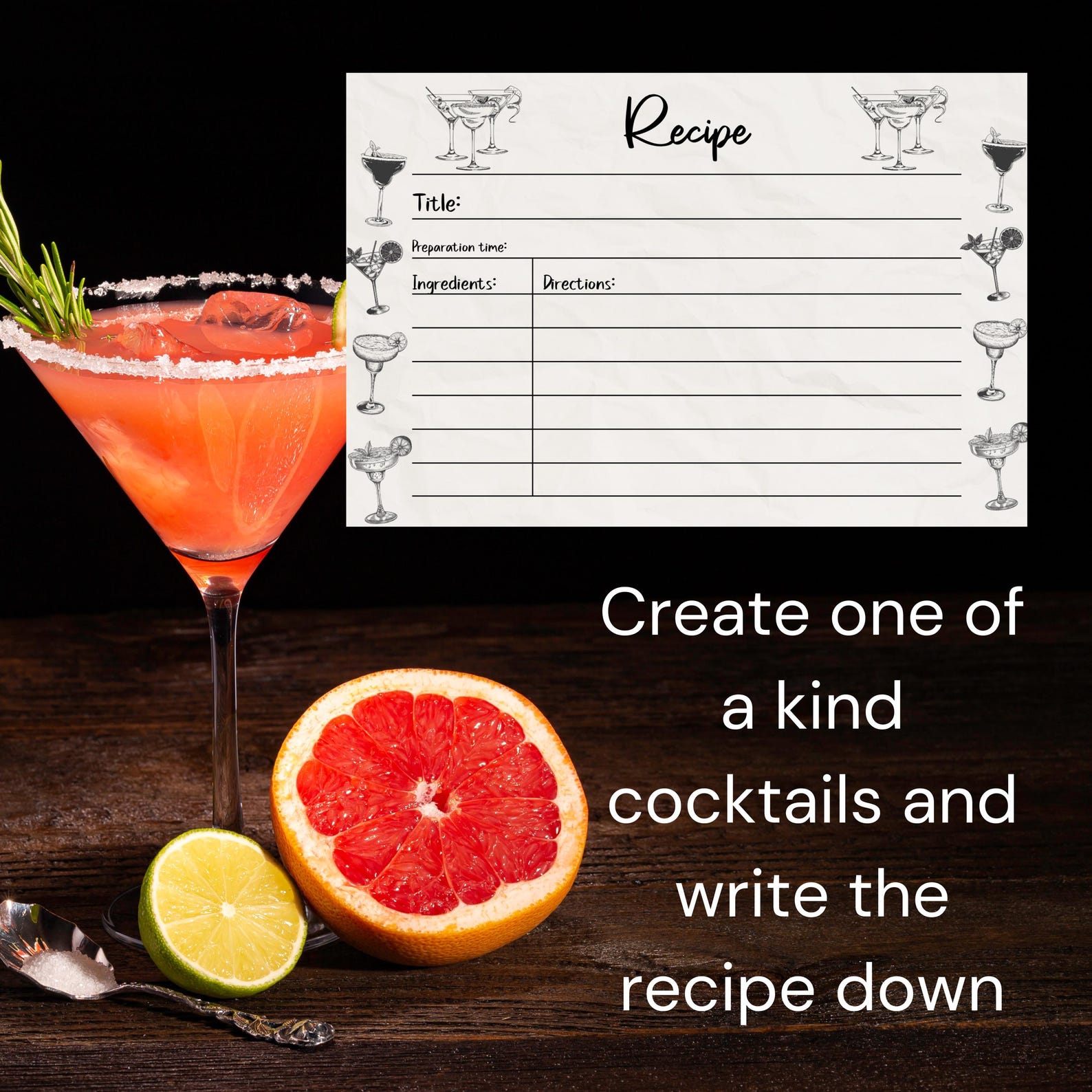 Printable Cocktail Recipe Card Editable Drink Recipe Template - Etsy