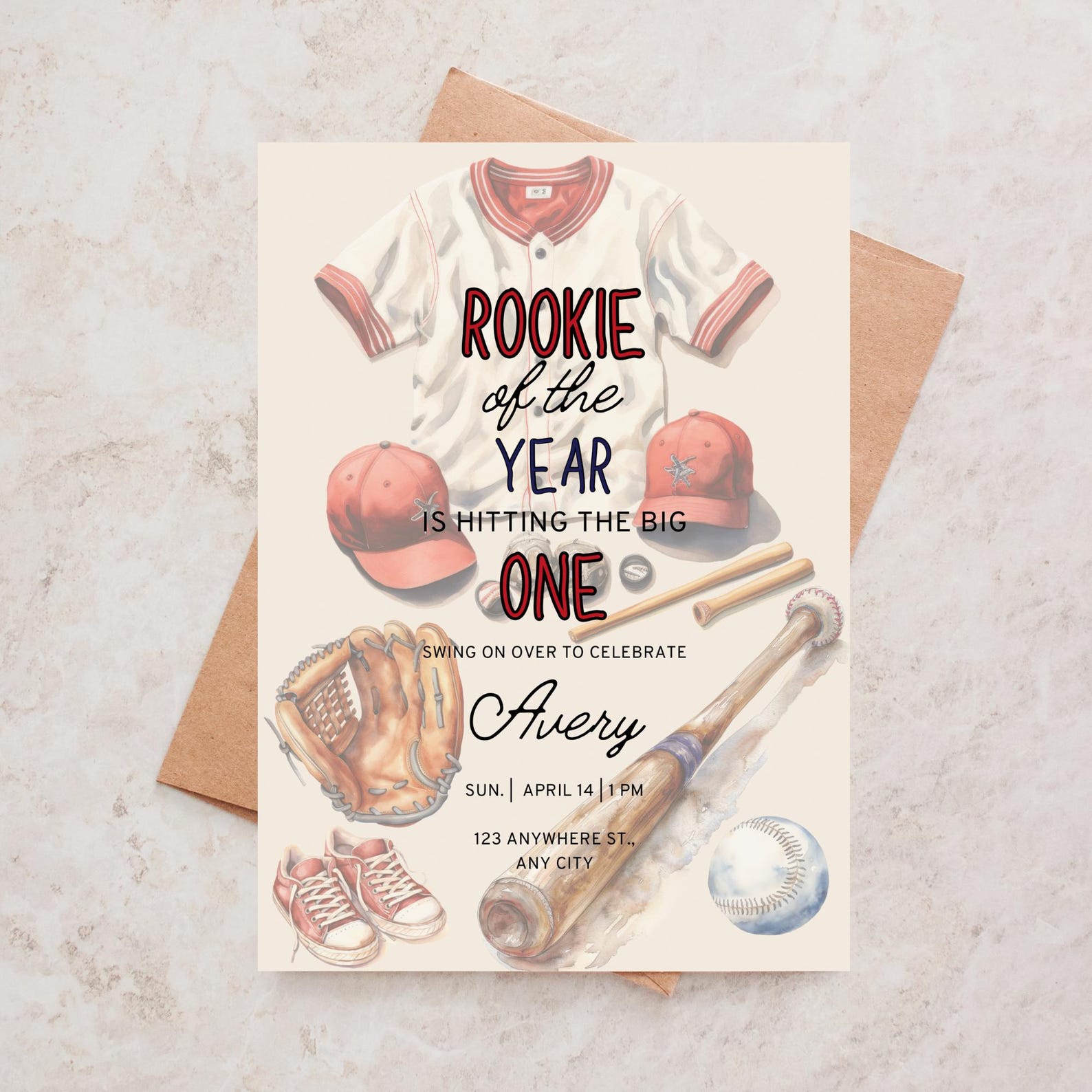 Rookie of the Year First Birthday Party Invitation - Baseball Themed ...