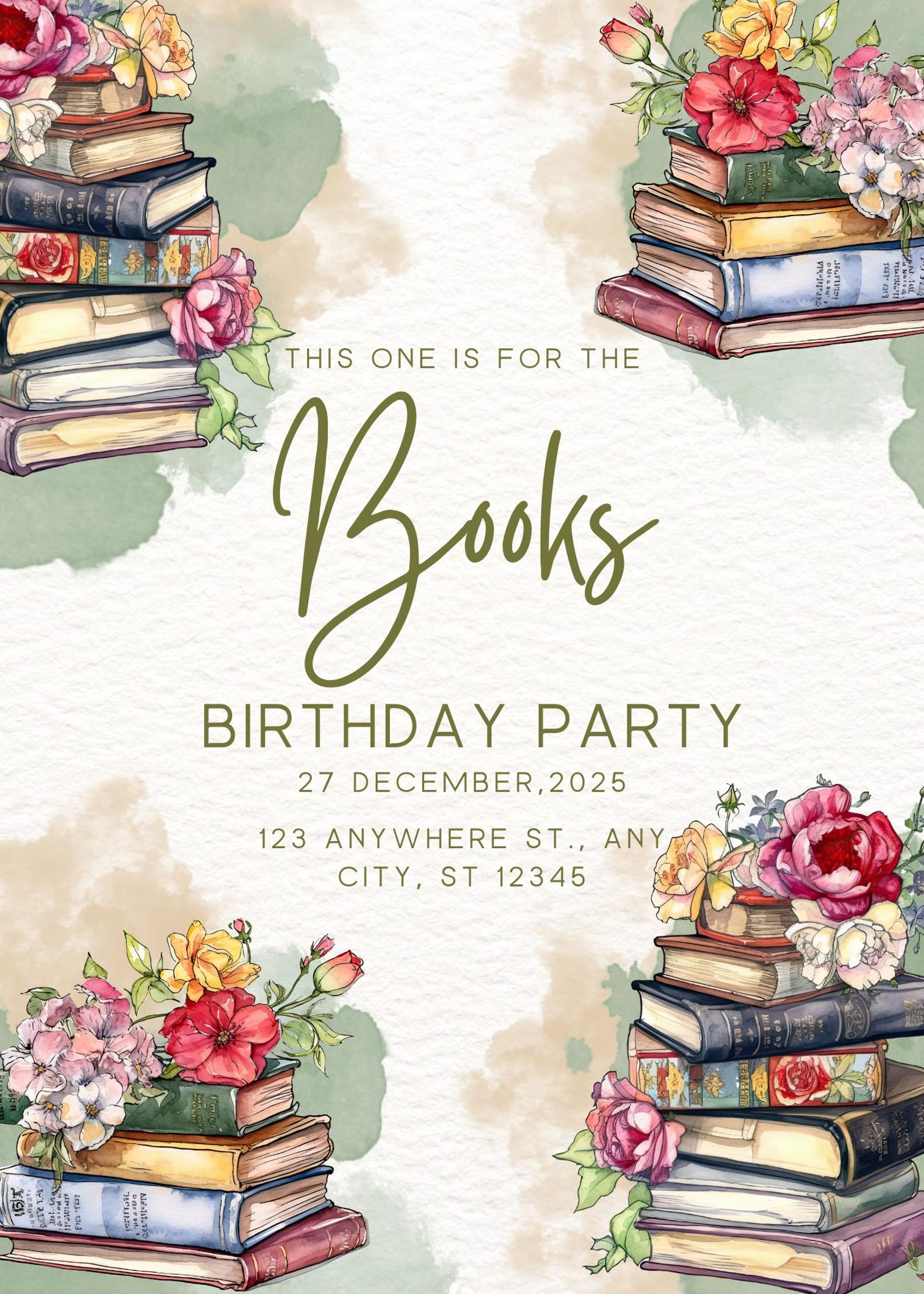 This One is for the Books Birthday Party Invitation | Editable in Canva ...