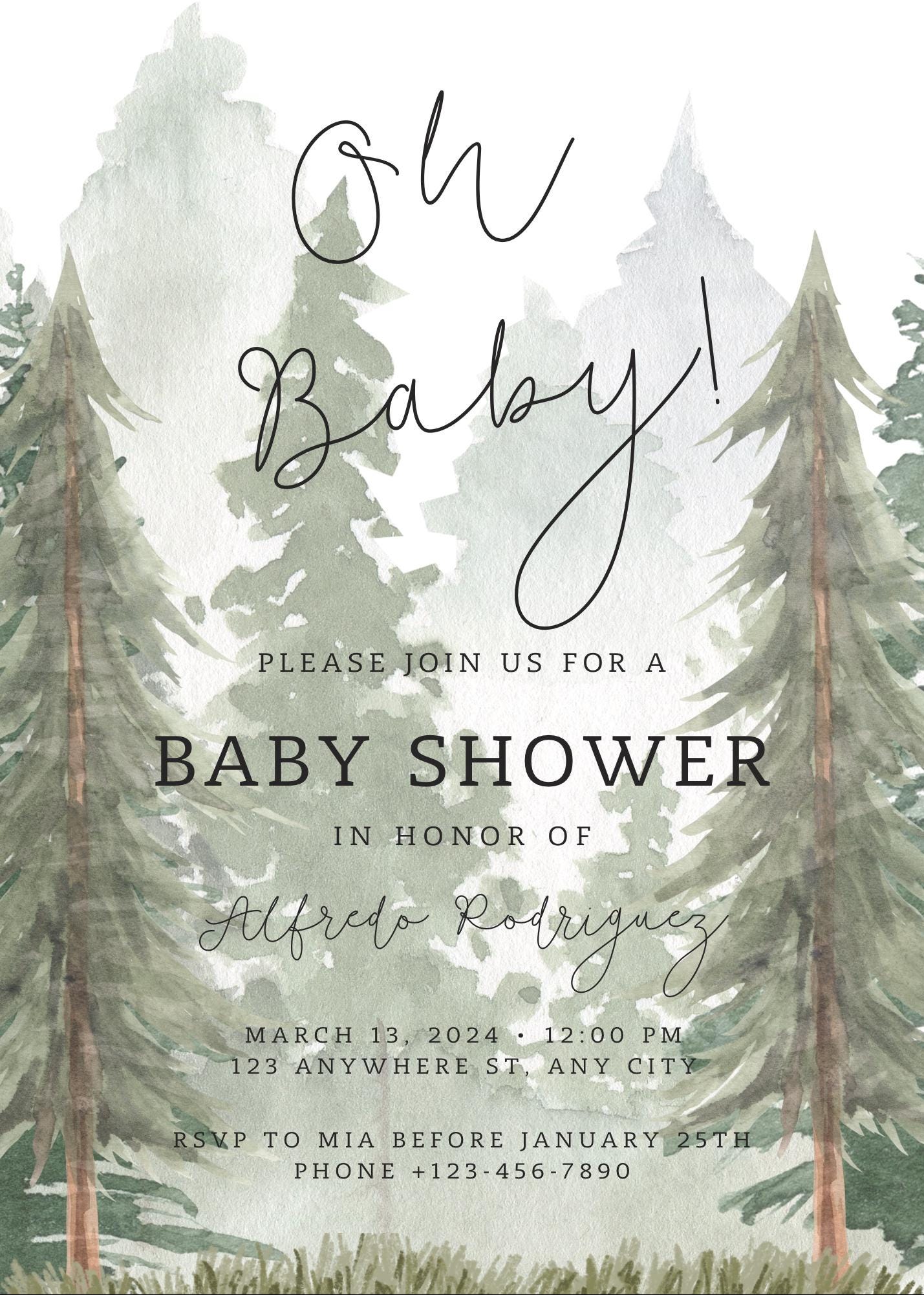 Woodland Baby Shower Invitation | Forest Animal Theme | Rustic ...