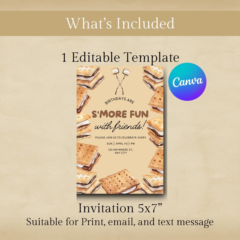 Smores Themed Birthday Party Invitation Editable Campfire Birthday ...