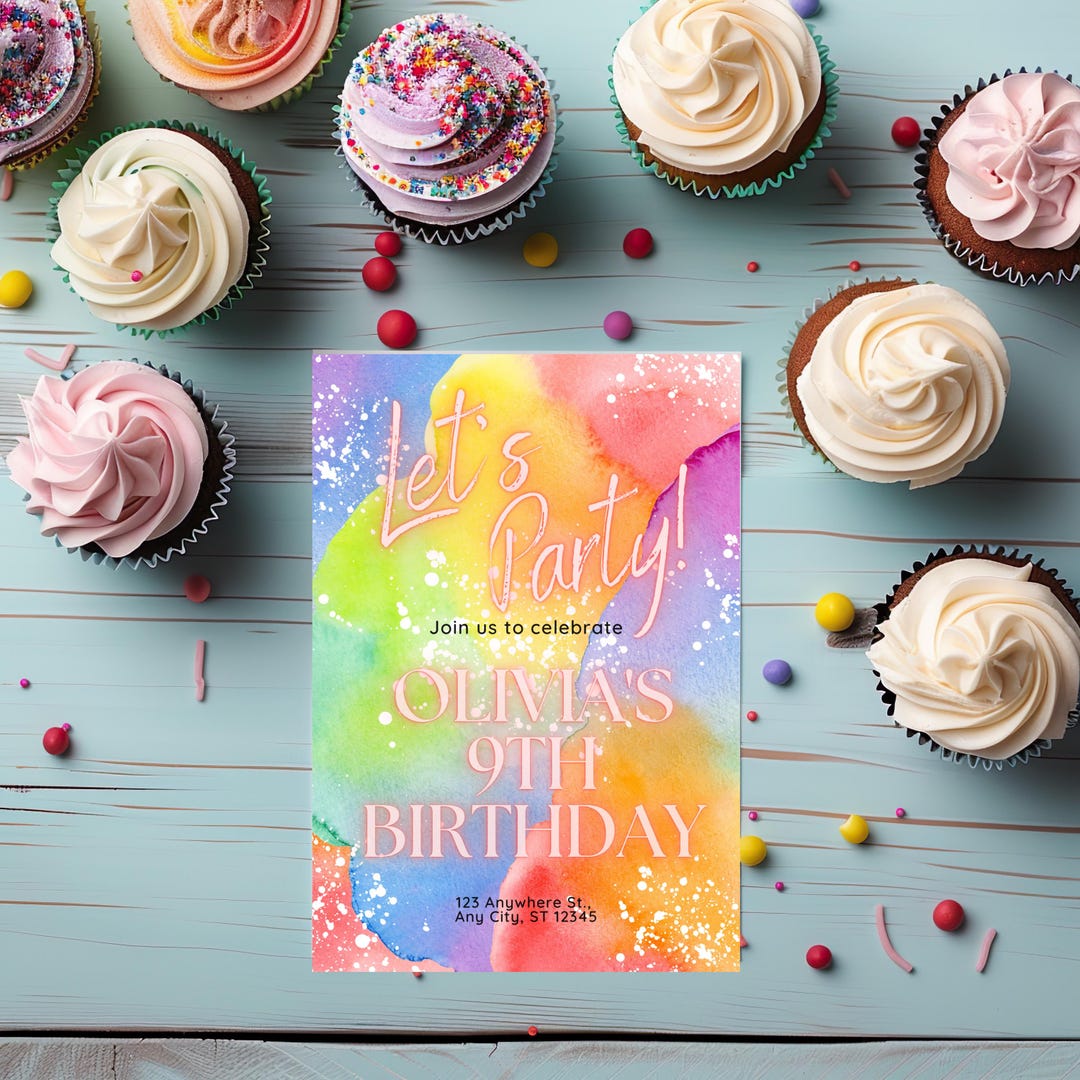 Rainbow Watercolor Birthday Invitation Party Invite - Fun Colorful ...