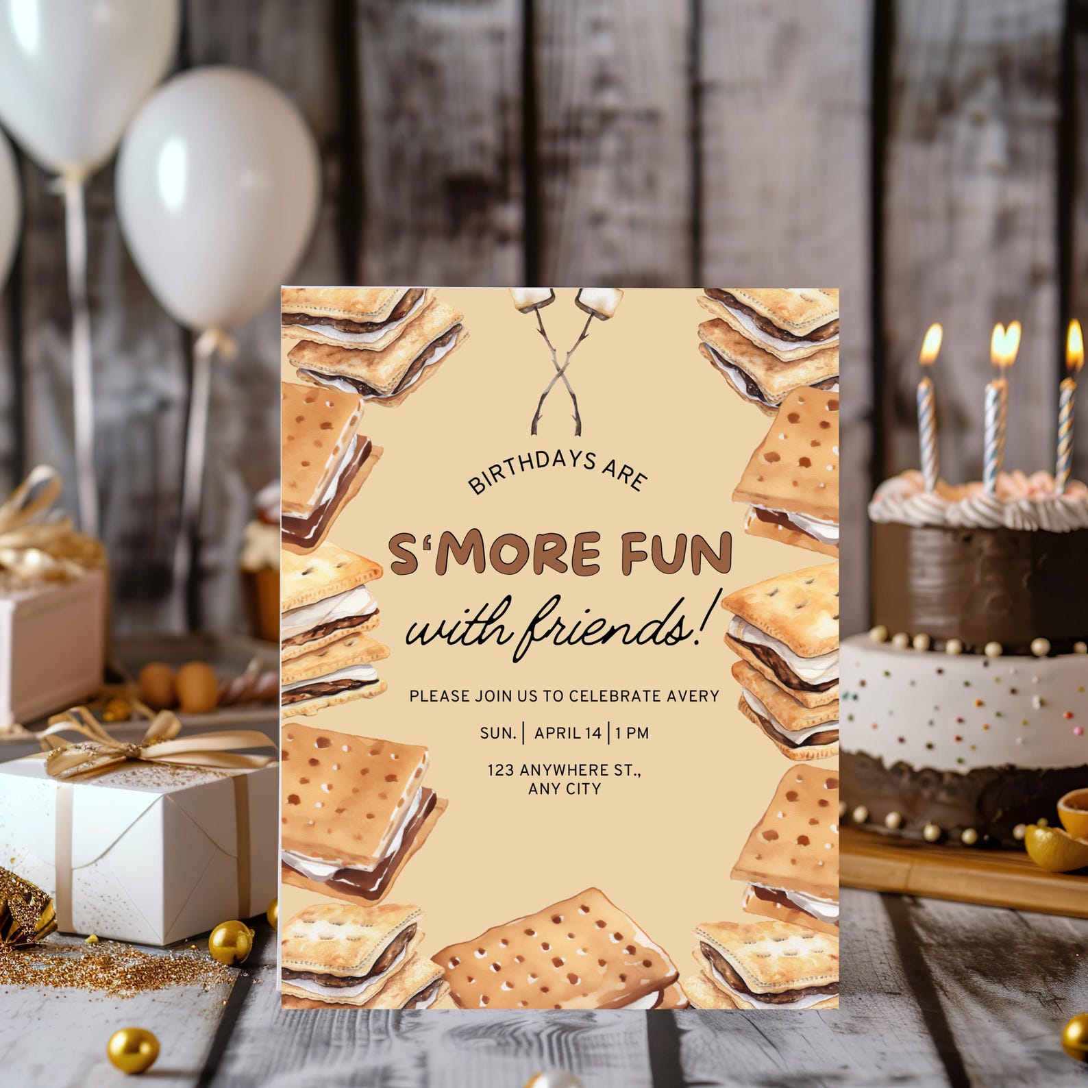 Smores Themed Birthday Party Invitation Editable Campfire Birthday ...