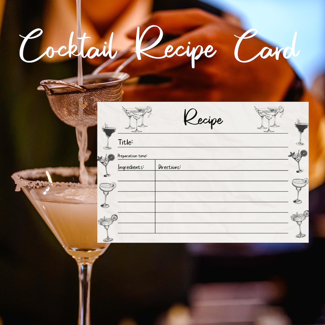 Printable Cocktail Recipe Card Editable Drink Recipe Template - Etsy